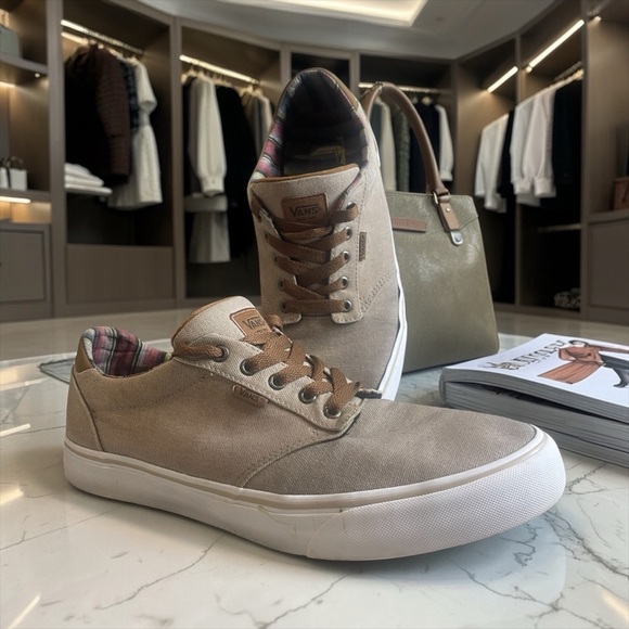 Vans | Shoes | Vans Atwood Plaid Lined Lo Top Skate Shoes Mens Tan ...